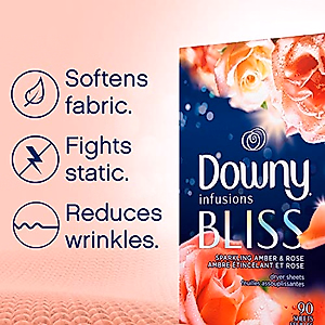 Downy Infusions Dryer Sheets, Laundry Fabric Softener, Bliss, Sparkling Amber & Rose, 200 count.