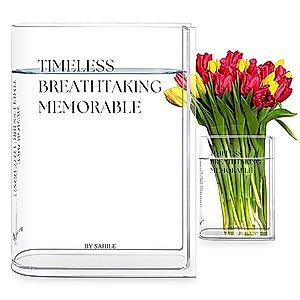 Clear Book vase for Flowers - Aesthetically Designed Acrylic Book Vase for Bookshelf Decor and Centerpieces - Ideal Bookish Gift for Women Friends - Inspirational Phrase (Black)