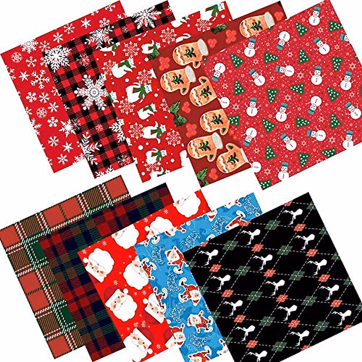 MoonyLI Christmas Cotton Fabric Craft Bundle Fabric Plaid Check Fabric Cloth Fabric Print Printed Fabric Scraps DIY Craft Christmas Patchwork Sewing Quilting Fabric Precut Fabric 6Pcs