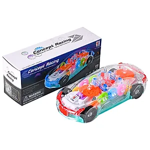 ABK Transparent Toy Car - with Visible Colored Moving Gear System, Light and Sound Transparent Electric Car Toy Light Music LED Light Effects (Sport Car)
