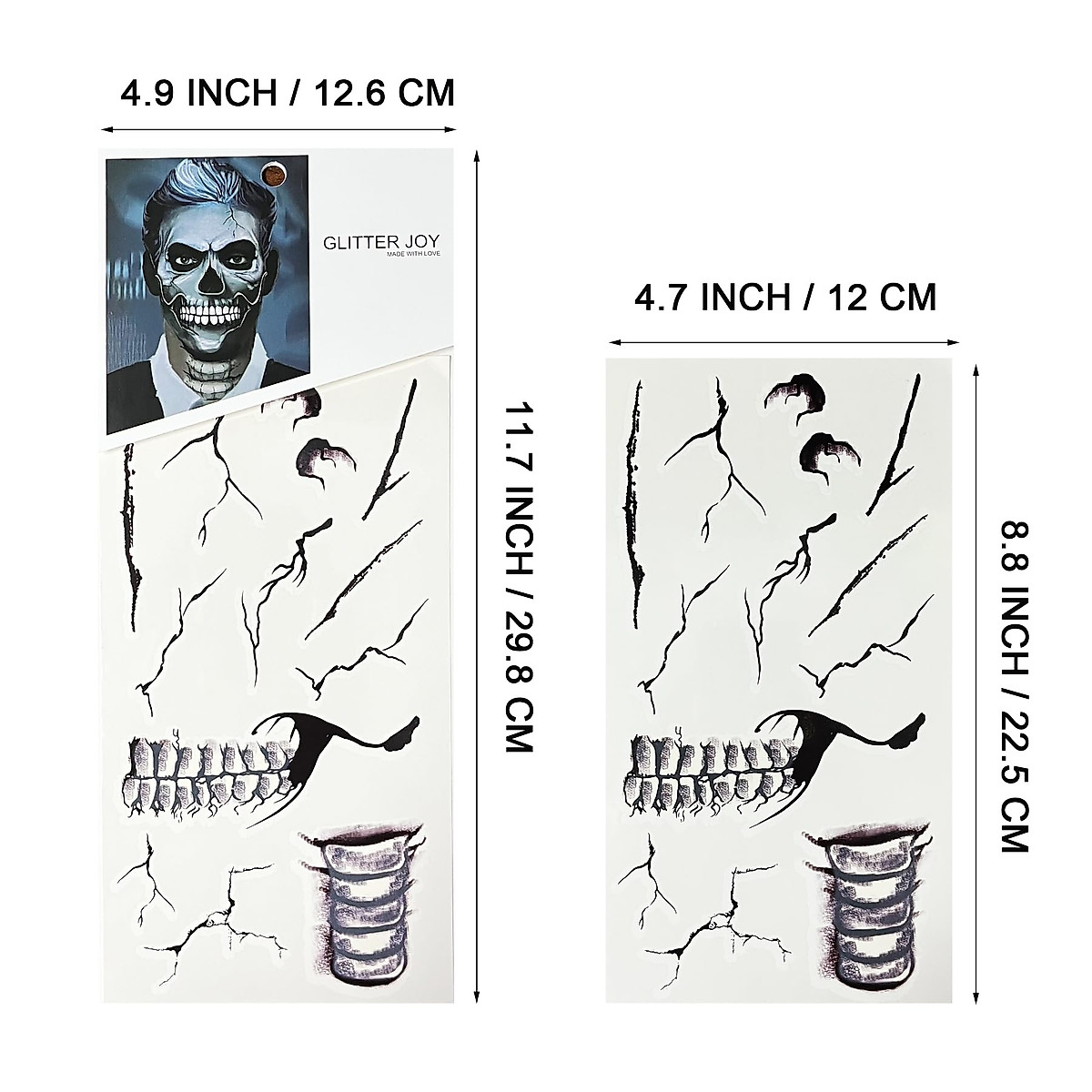 Fake Zombie Face Tattoos,Dia De Los Muertos Day of the Dead Face Tattoos Halloween Prank Makeup Temporary Tattoo For Women Men,3-Sheet