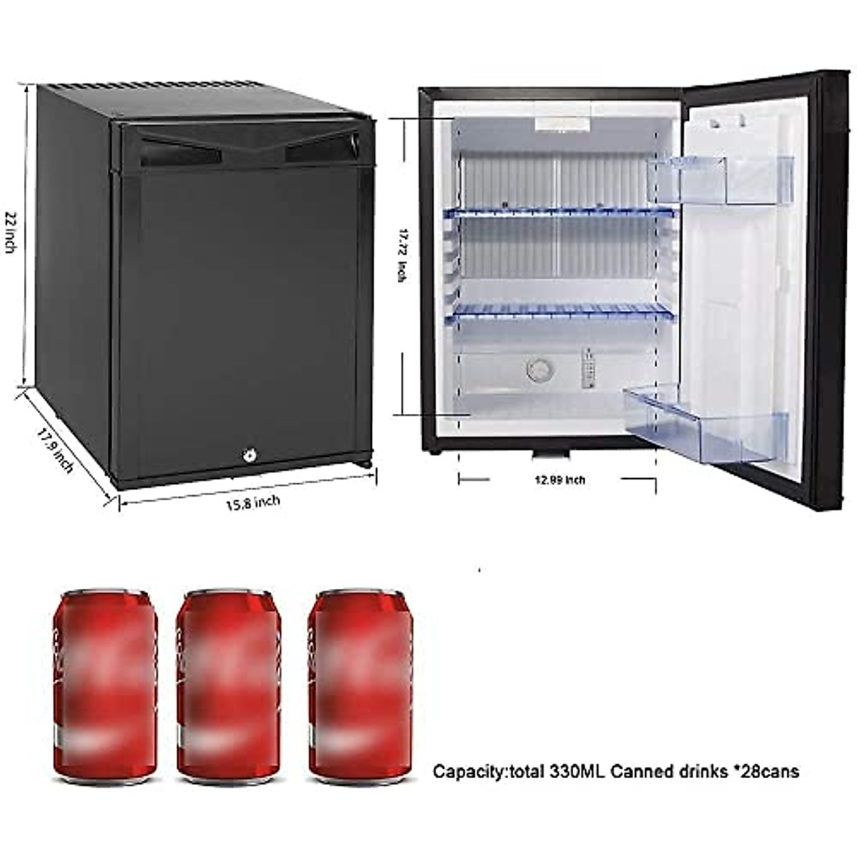 Small Refrigerator with Lock 1.2 cuft 12V/110V Fridge Lockable Small Refrigerators Freightliner Cascadia Truck Mini fridge RV Can Cooler Camper, 36 qt