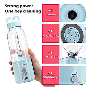 Eshwb Portable Blender,Personal Blender for Shakes and Smoothies, Mini Blender USB Rechargeable with 6 Blades, Handheld Blender for Sports Travel and Outdoors (Blue)