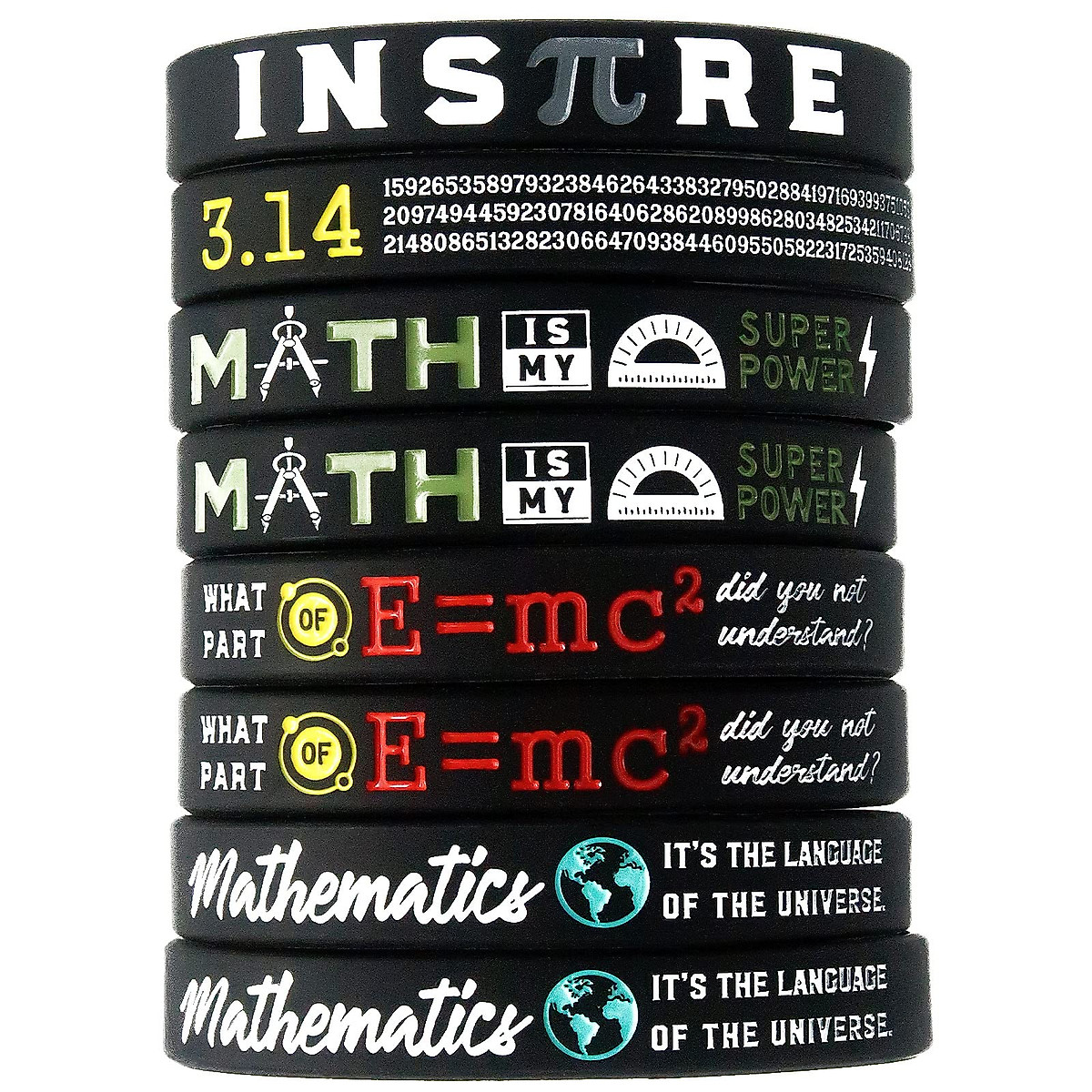 Giftphoria Assorted Math Bracelets (12pcs) - Math Gifts in Bulk for Students and Teachers - Educational Party Favors, Classroom Prizes and Awards for Math Graduates, Mathletes and Math Lovers