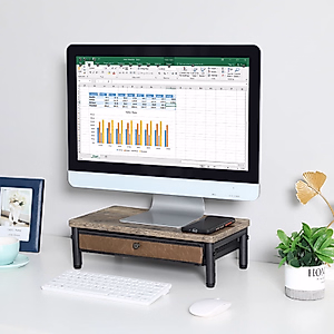 LUMAMU Wood Monitor Stand Riser with Drawer, 15.7x9.4 Inch Computer Monitor Stand for Desk, 3 Height Adjustable Desktop Stand with Storage for Computer Laptop PC iMac Printer