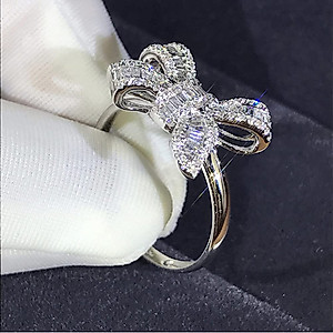 Cutesmile 18k Platinum Plated Shiny Cubic Zirconia Crystal Bow-Knot Engagement Wedding Ring (10)