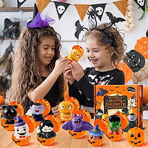 OSNIE 32Pcs Halloween Pumpkin Jars with Squeeze Toys for Kids, Halloween Slow Rising Squishy Stress Relief Soft Toy Trick and Treat Prizes Classroom Rewards School Treasure Party Favors Treat Bag Gift