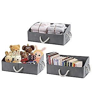 YCOCO Large Storage Basket Bin Set [3-Pack] Storage Cube Box Foldable Canvas Fabric Collapsible Organizer With Handles For Home Office Closet Toys Clothes Kids Room Nursery,Grey