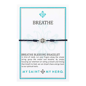 My Saint My Hero Breathe Blessing Bracelet - Silver Tone Medal on Navy Cording