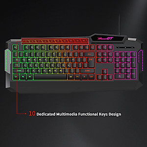 RaceGT Gaming Keyboard,114 Keys Full Size Wired LED Backlit with Dedicated Multimedia Keys Wrist Rest Mechanical Feeling Keybaord Compatible for Computer PC Laptop Xbox
