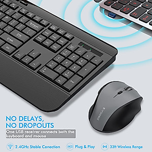 Wireless Keyboard and Mouse Combo, E-YOOSO 2.4G Full-Sized Ergonomic Keyboard Mouse Combo with Wrist Rest, 3 DPI Adjustable Wireless Optical Mice with USB Nano Receiver for Laptop/Windows/Mac OS/PC