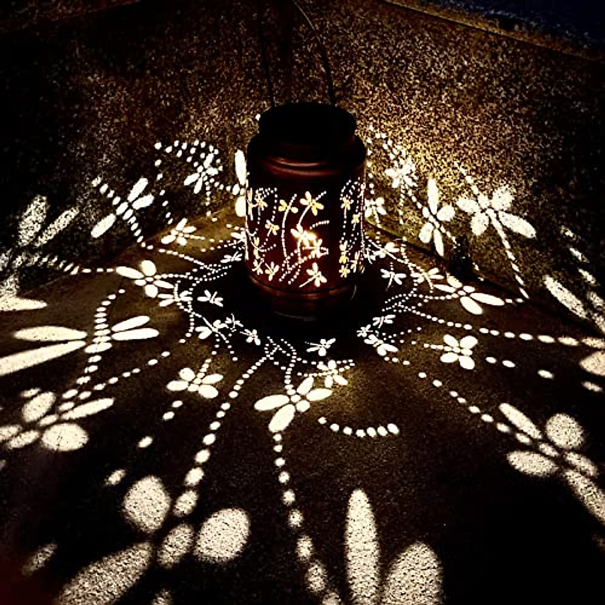 Solar Lantern Lights Outdoor Hanging, Metal Decor Lanterns-Waterproof LED Decorative Light for Garden, Patio, Yard Tree (Dragonfly)