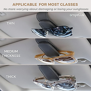 Ompellus Magnetic Leather Sunglass Holder, Eyeglass Hanger Clip for Car Sun Visor, Suitable for Different Size Eyeglasses(Gray, 1 Pack)