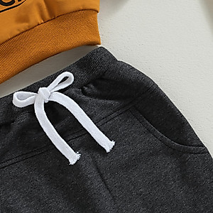 Frietlebird Toddler Baby Boy Clothes Crewneck Sweatshirt Long Sleeve Letter Print Shirt with Elastic Waist Pants Set Fall Winter Outfits(LA-Brown Mr Steal Your Snacks,12-18 Months)