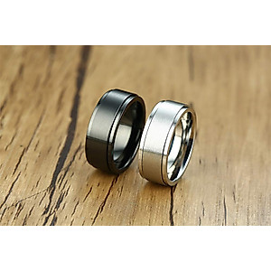 MZZJ Personalized Inside Her Weirdo & His Crazy Couple Ring Set 8MM Black Brushed Stainless Steel Step Edges Fidget Spinner Engagement Ring Wedding Bands