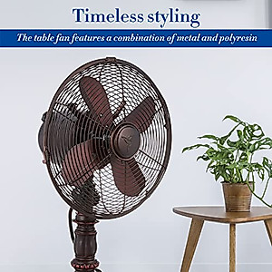 DecoBREEZE Oscillating Table Fan, 3 Speed Portable Fan, Kipling, Antique Metal Fan, 10 inches