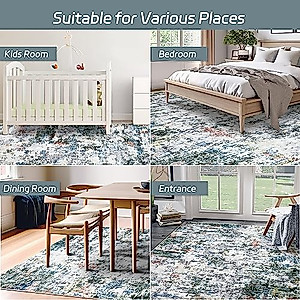 Miukiki 8x10 Area Rugs, Modern Abstract Washable Rug for Living Room, Stain Resistant Non-Shedding Distressed Area Rug with Non Slip Backing for Bedroom (Multi, 8'x10')
