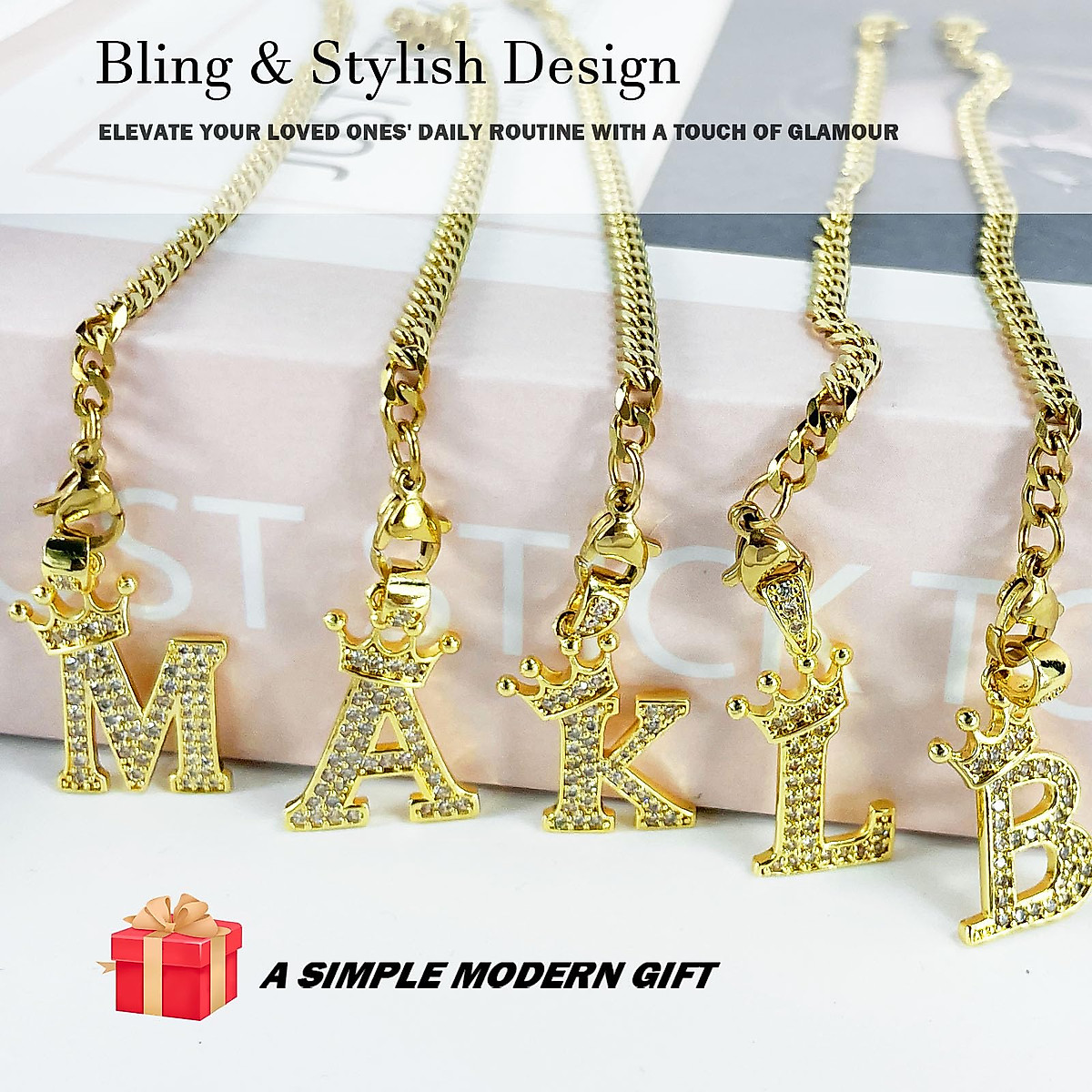 LUHOHI Cup Charms for Stanley Handle- Crown Letter Charms Accessories for Stanley Handle 40 Oz Tumblers Gold Initial Keychain Water Bottle Cup with Diamond Glitter Jewelry Personalized Decorations C