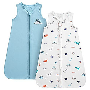DaysU Cotton Baby Wearable Blanket, Sleeveless Baby Sleep Sack with One-Way Zipper, Embroidered and Printed Baby Wearable Blanket for Newborn Baby Boys 18-24 Months, 2-Pack, Blue Dinosaur
