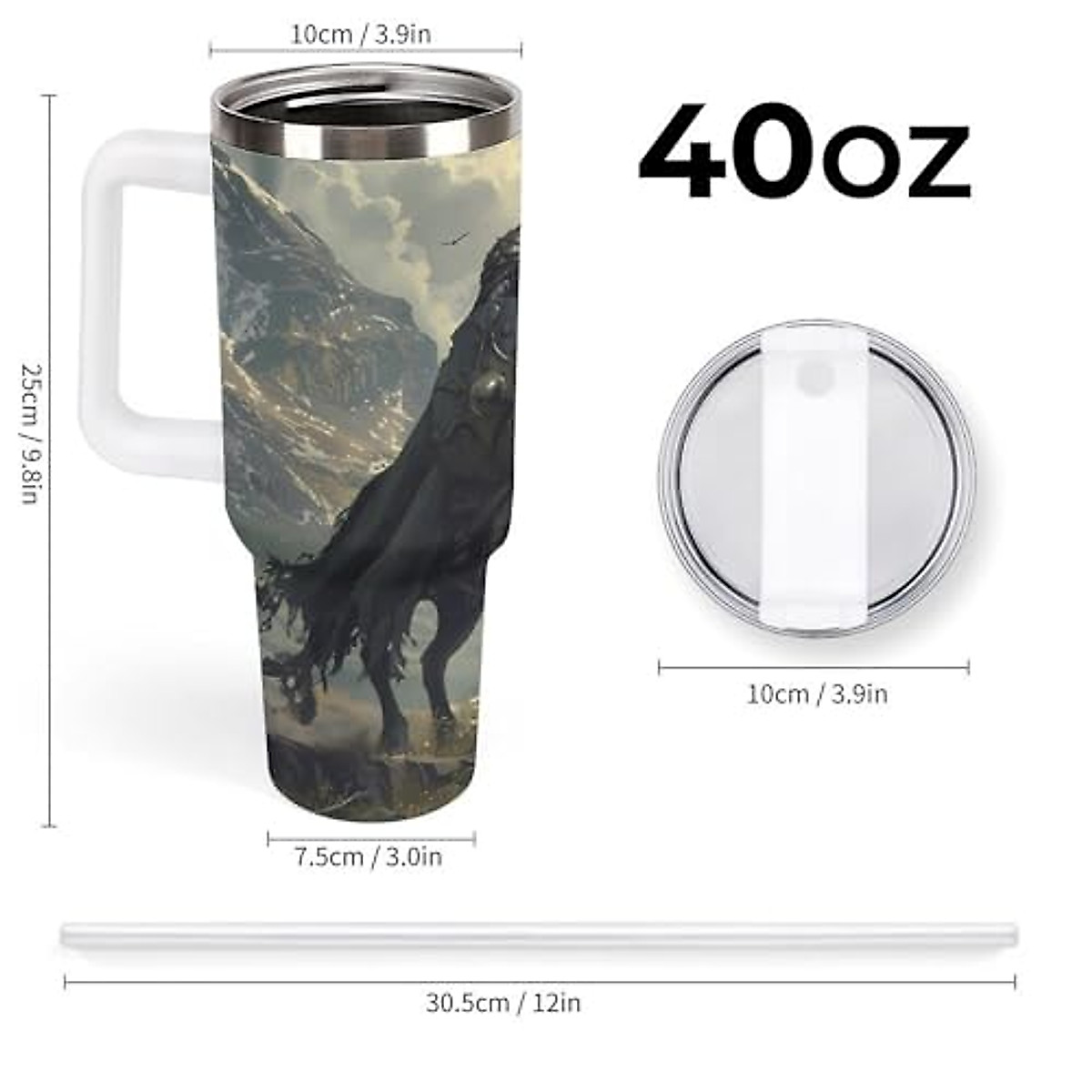 Death Dealer Viking On Horse 40OZ Tumbler Stainless Steel Travel Mug Water Bottle Car Cup Tea Cups with Lid White-style