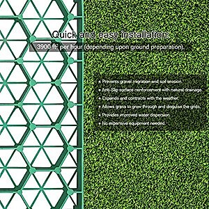YUEWO Gravel Driveway Grid 1.9” Depth Flat-Interlocked Permeable Grass Pavers HDPE Green Plastic Shed Base for Parking Lot, Garden, Fire Lanes Cover 11 Sf.(1 Sm), 4 Pack
