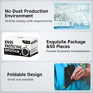 HIWUP KN95 Face Masks 50 Pack, Breathable Comfortable and Disposable KN95 Mask, Black