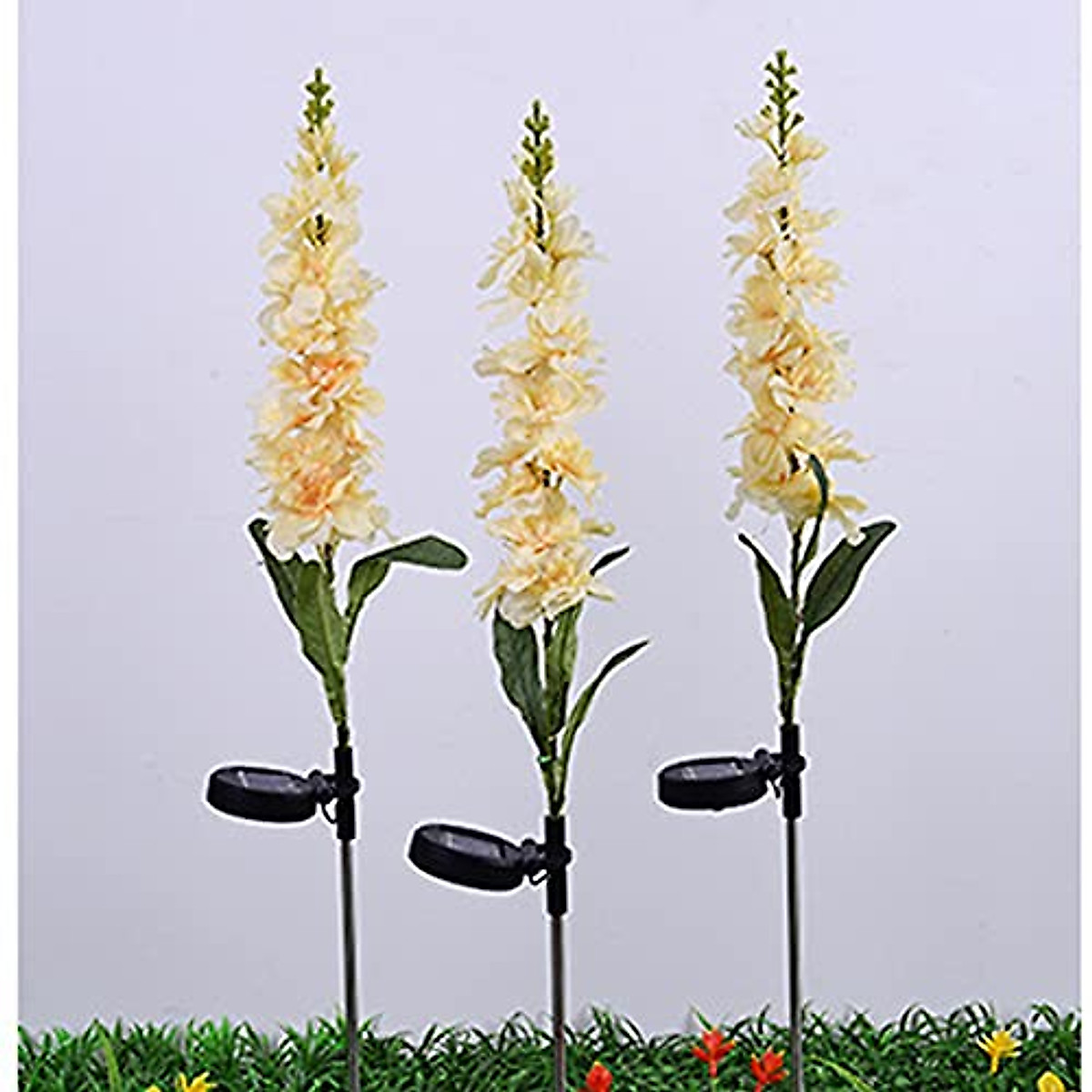 Solar Flowers Lights Outdoor Garden Waterproof Pack of 2 Cemetery Decorations for Grave, Patio Garden Decor for Outside (Yellow-2PCS)