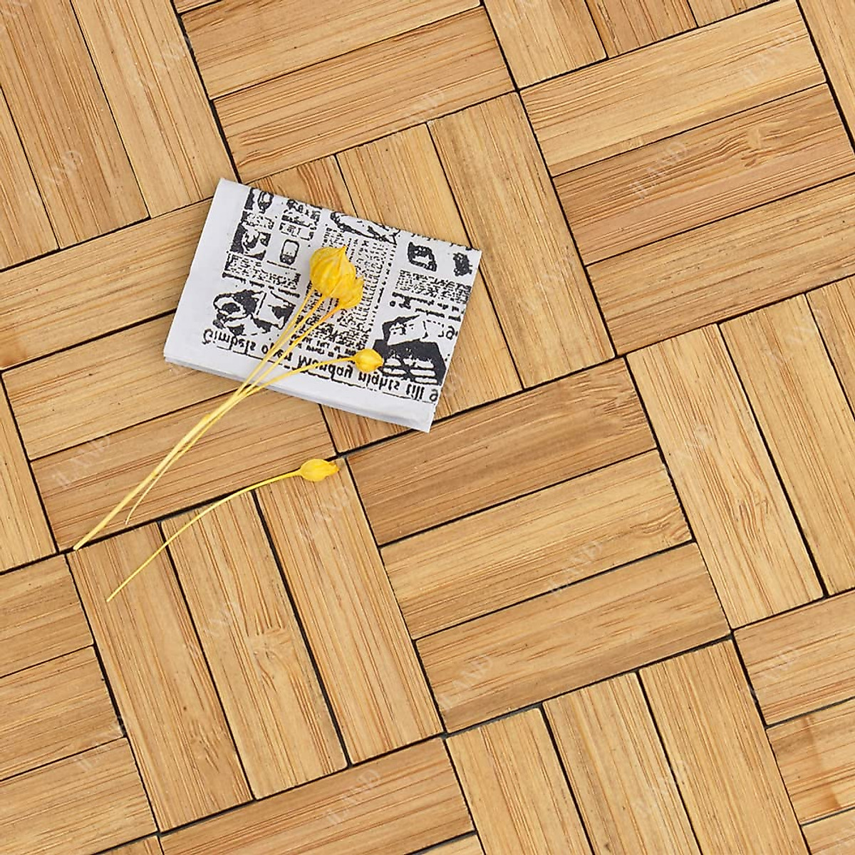 iLAND Varnished Dollhouse Flooring on 1:12 Scale, Dollhouse Floor Boards of Bamboo (Rectangular 48pcs)