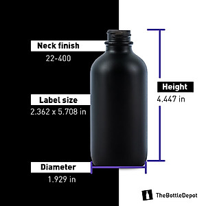 The Bottle Depot - 12 Pack - 4 oz Glass Spray Bottle - Black Frosted - 22-400 Neck Finish - Boston Round Bottles - UV Rays Protection