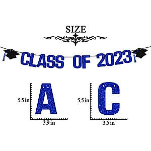 Class of 2023 Banner Blue & Black Glitter, Graduation Baner, Congrats Grad 2023 Banner, Congratulations Graduate 2023 Banner, Graduation Cap Decorations, 2023 Graduation Party Decorations