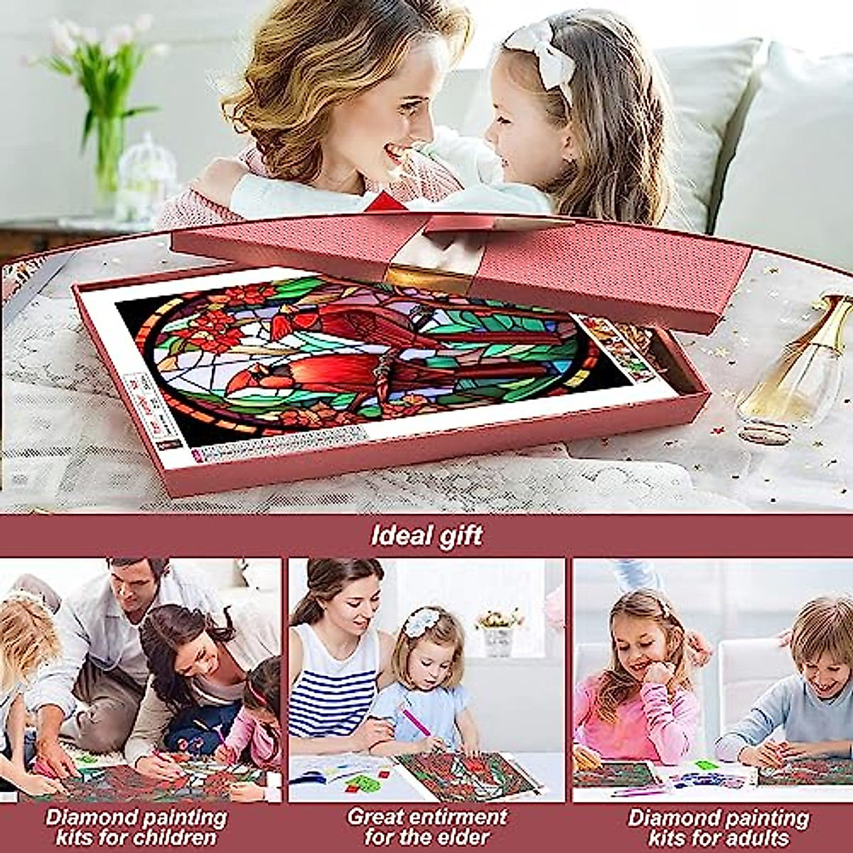 Stalente Diamond Painting Kits for Adults, Cardinal Round Full Drill Diamond Art Kits, 5D DIY Paint with Diamonds Crafts for Home Wall Decoration Gifts 12×16Inch Bird