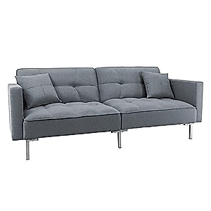 BSYEIO Futon Sofa Bed, Convertible Folding Sofa Couch for Small Space Living Room Compact Living Space Apartment -Grey