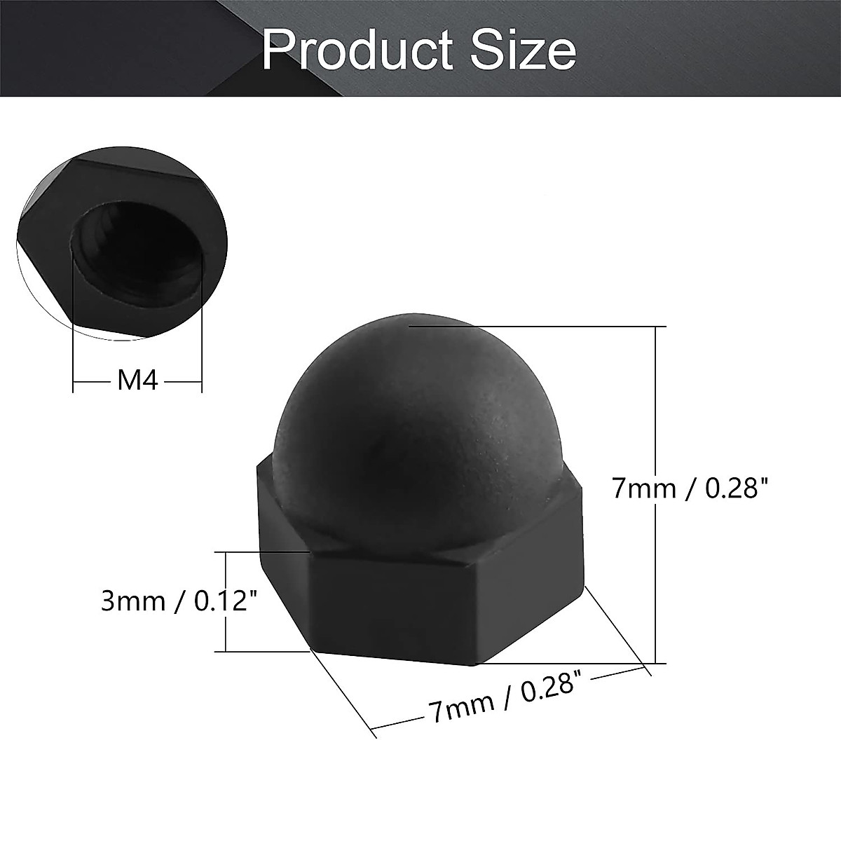 MroMax M4-0.7 Acorn Cap Nuts, 90Pcs Black Nylon Acorn Nuts, Female Thread Bolt Protection Cover, Dome Head Hex Nuts, Crown Cap Nuts for Indoor Outdoor ﻿