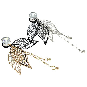 Cubic Zirconia Stainless Steel Dangle Silver Black Leaves Ear Tunnels Gauge Piercing Plugs Stretcher with O-ring 4g 5mm