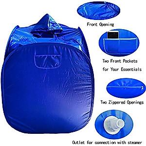 ZONEMEL Portable Steam Sauna for Home, Personal Full Body Spa for Relaxation, Spa Tent with Hood, 2L 900W Steam Generator with Remote Control-(Blue, L 33.5”x W 32.3”x H 41.7”)