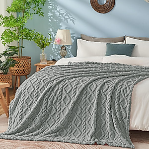KMUSET Grey Fleece Throw Blanket – 280 GSM Super Soft Lightweight Blanket with 3D Jacquard Weave Pattern Blanket for Couch and Decorative