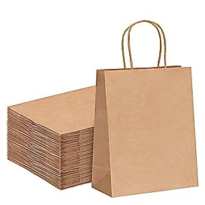 RACETOP Small Brown Kraft Paper Bags with Handles Bulk, 5.9"x3.2"x8.3" 50Pcs Small Gift Bags with Handles Bulk,Premium Brown Paper Gift Bags,small Paper shopping bags