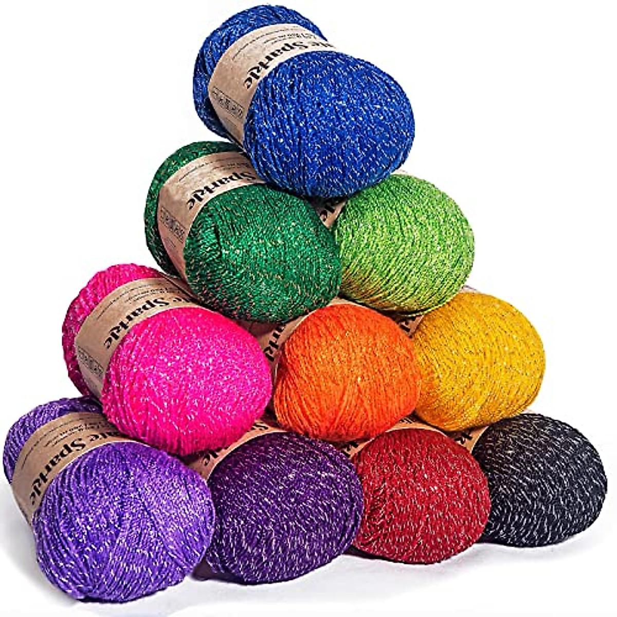 Magenta Textiles Metallic Sparkle Yarn (#1 Superfine) | 10x40g Acrylic Skeins - 2,840 Yards of Multicolor Glitter Yarn with Metallic Flecks for Crocheting | Fingering/Sock Glitter Yarn