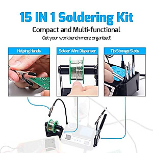 WEP 927-IV Soldering Station Kit High-Power 110W with 3 Preset Channels, Sleep Mode, LED Magnifier, 5 Extra Iron Tips, Tip Cleaner, 2 Helping Hands, Tip Storage Slots, Lead-free Solder Wire, Tweezers