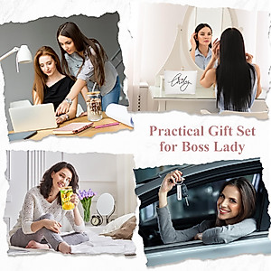 SiliFine 7 Pcs Boss Day Gift Sets Lady Thank You Gifts for Women Best Boss 16oz Glass Cup Makeup Bag Keychain A6 Notepad with 3 Ballpoints Pen Lady Leader Appreciation Day Christmas Favor(Pink)