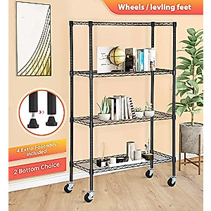 FDW Wire Shelving Storage Shelves 4-Shelf Adjustable NSF Wire Shelf Heavy Duty Storage Shelving Unit on 3” Wheel Casters Commercial Metal Wire Rack 36L x 14W x 62H,Black