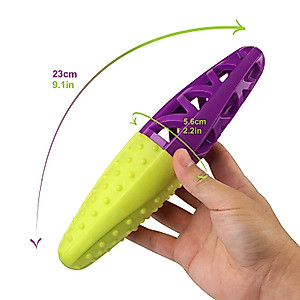 Fluffy Paws – Stick-Shaped Dog Squeaky Toy for Small-Medium Puppy & Dogs | Dental Dog Treat Chew Toy Helps Massage Dogs Gums, Good for Aggressive Chewers | Green/Purple