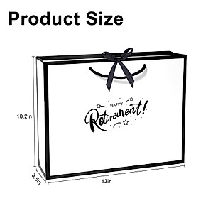 VFUNZA Retirement gifts for women/men, Bag for happy/funny/best retired, 13" Luxurious Black Edge White gift Bags