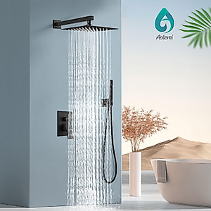 Aolemi Shower System with Rainfall Shower Head and Handheld,High Pressure Shower Faucet Set Fixture Combo with 2 in 1 Handheld Spray Rough-in Valve Included,Wall Mount 12 Inch Matte Black