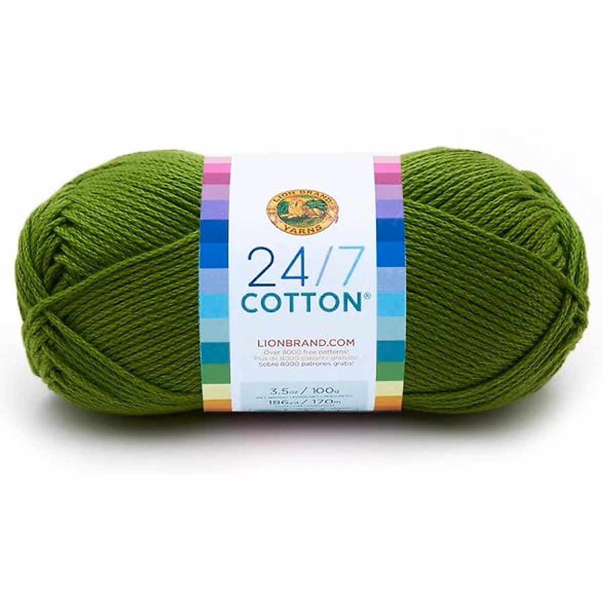 Lion Brand Yarn - 24/7 Cotton - 6 Skeins with Needle Gauge - Christmas Holiday #1 (Grass, Red, & White)