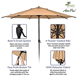 Abba Patio 11ft Patio Umbrella Market Outdoor Table Umbrella with Push Button Tilt and Crank, 8 Ribs, UV Protection, Tan