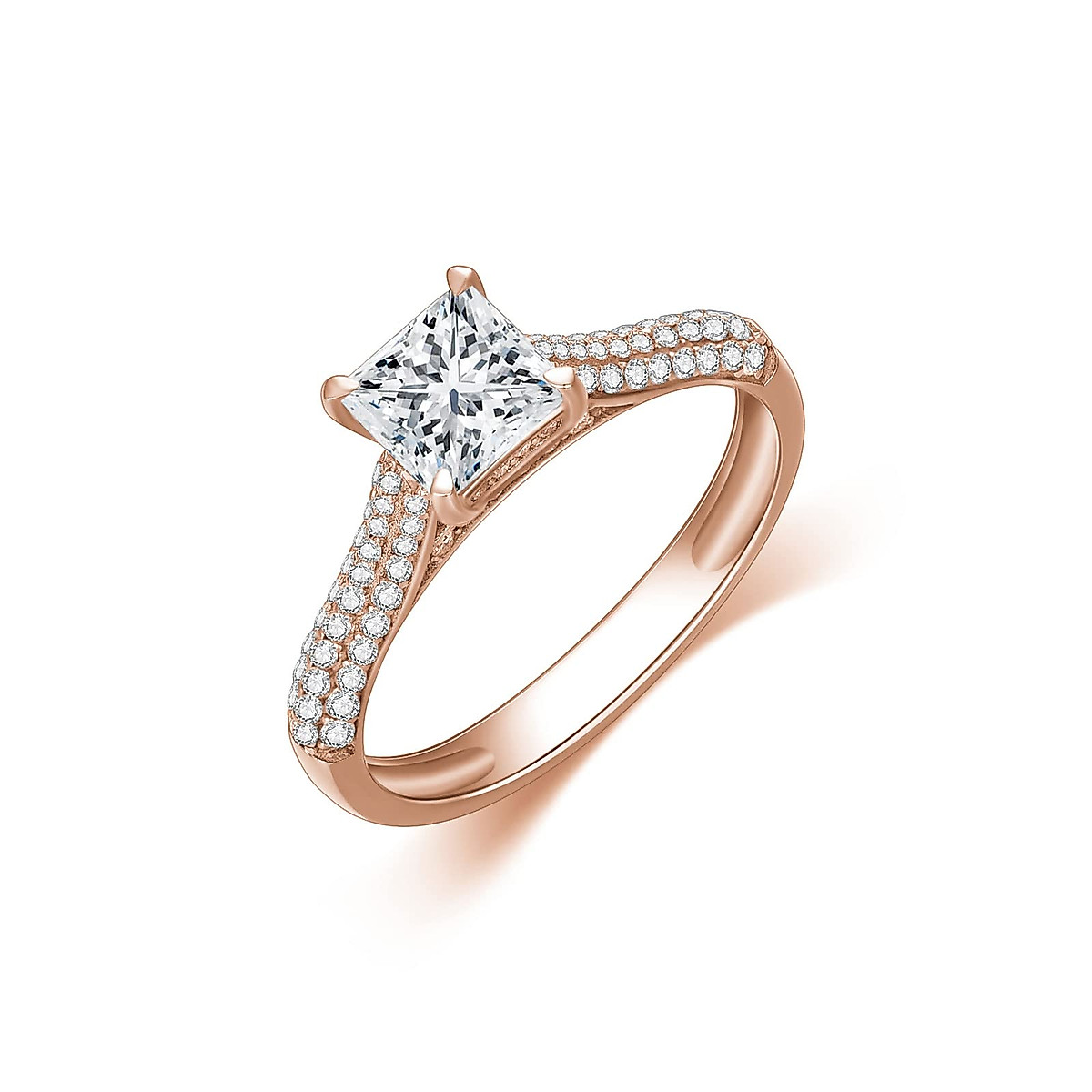 BEBEWO 1-2/6 ct. tw. Princess Cut Moissanite 10K 14K 18K White Gold Engagement Ring for Women, Real Gold Engagement Wedding Ring Jewelry, Personalized Custom Name Ring (Rose)