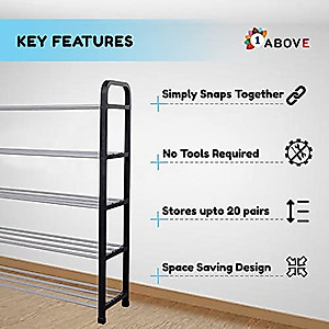 1ABOVE 5 Tier Shoe Rack Organiser, Heavy duty storage unit, Quick Assembly No Tools Required, Holds upto 15-20 pairs (BLACK)