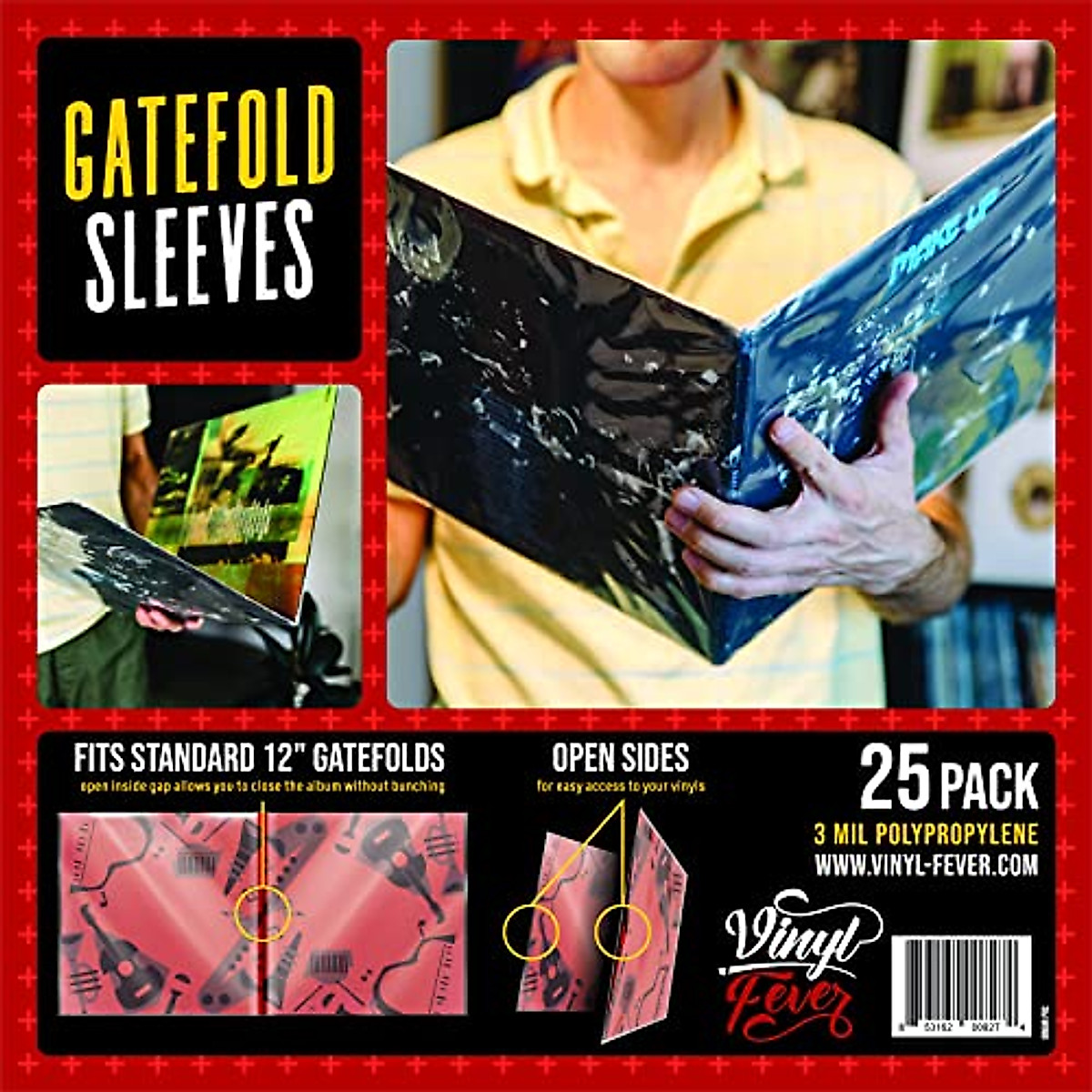 Gatefold Outer LP Sleeves for 12 Inch Vinyl Record Storage | 3 Mil Thick Poly Clear Record Sleeves with Easy Access to Records in Vinyl Albums | Plastic Sleeve Protector (25 Pack)