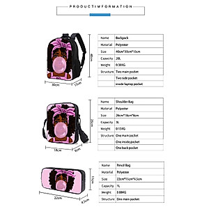 FDASLJ African Girl Backpack - 3 In 1 Book bag Daypack with Shoulder Bag Pencil Case